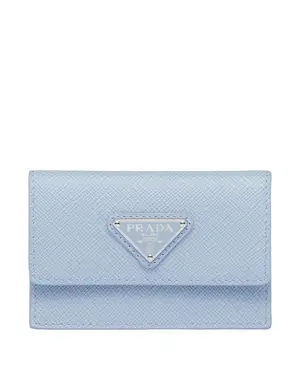Prada Saffiano Leather Card Holder Light Blue