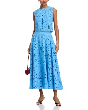 Aqua Eyelet Midi Skirt