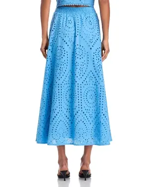 Aqua Eyelet Midi Skirt