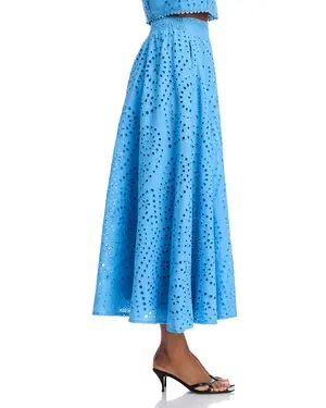 Aqua Eyelet Midi Skirt