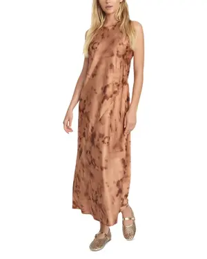 POINT Satin Column Dress - Tan Tye Dye