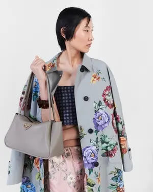 Prada Darling Medium Leather Shoulder Bag - Grey