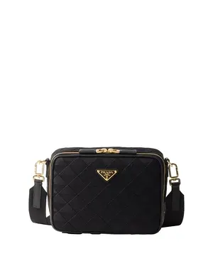 Prada Brique Embroidered Fabric Bag - Black