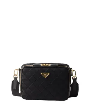 Prada Brique Embroidered Fabric Bag - Black