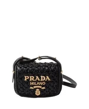 Prada Crochet And Leather Shoulder Bag - Black