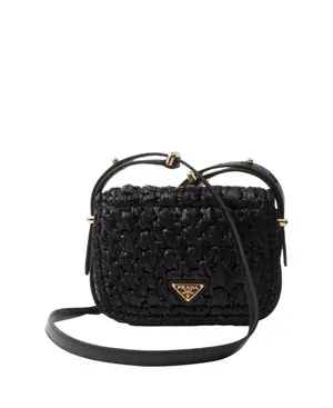 Prada Crochet And Leather Shoulder Bag - Black