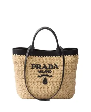 Prada Small Crochet And Leather Tote Bag
