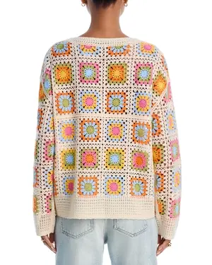 Aqua Patchwork Crochet Sweater - Rainbow