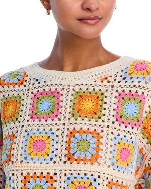 Aqua Patchwork Crochet Sweater - Rainbow
