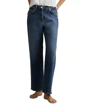 REISS Selin Straight Leg Mid Rise Jeans - Mid Blue