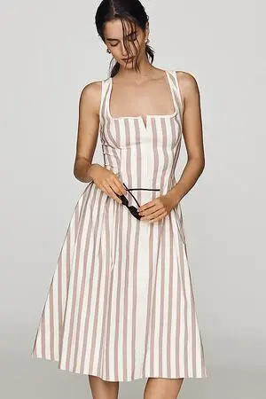 Maeve Arlette Square-neck Piped Midi Dress - Neutral Pattern