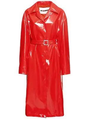 JIL SANDER Coated Linen Trench Coat - Red