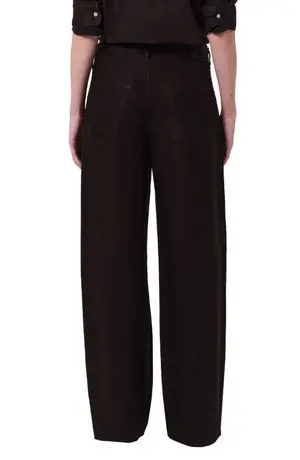 Citizens Of Humanity Brynn Drawstring Waist Wide Leg Linen Pants - Chocolate