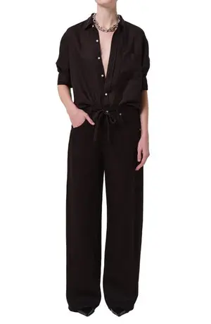 Citizens Of Humanity Brynn Drawstring Waist Wide Leg Linen Pants - Chocolate