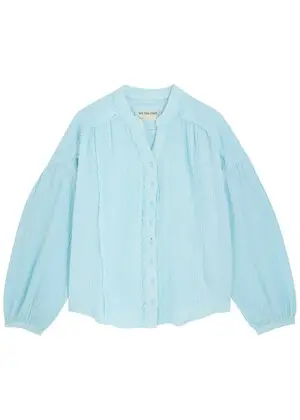 Free People Valley Double Cloth Cotton Blouse - Light Blue