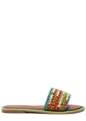 DE SIENA Resort Beaded Leather Sliders - Green