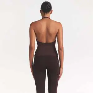 SKIMS Plunge Halter Top With Interior Shelf Bra - Cocoa