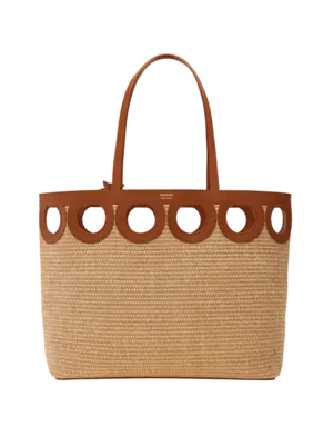 FERRAGAMO Gancini Outline Raffia Tote Bag - Beige