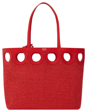 FERRAGAMO Gancini Outline Raffia Tote Bag Red