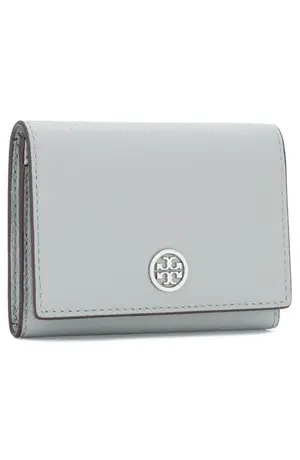 Tory Burch Robinson Small Pebbled Leather Wallet - Light Granite