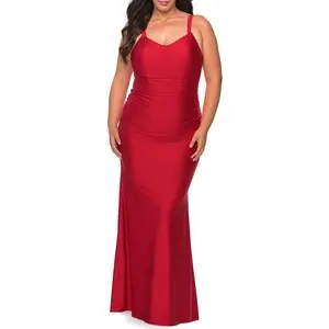 La Femme Long Ruched Jersey Gown