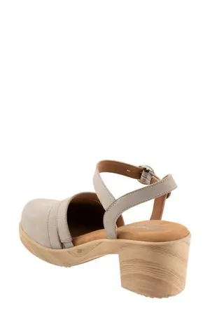 Softwalk Platform Clogs With Ankle Strap - Grey Nubuck