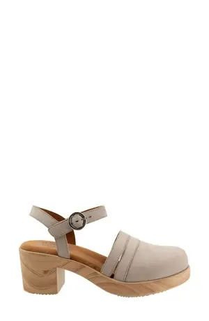 Softwalk Platform Clogs With Ankle Strap - Grey Nubuck