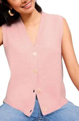 FRIENDS LIKE THESE Button Front V-neck Sweater Vest