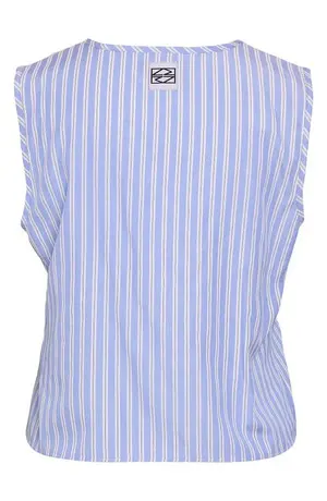 NOISY MAY Frida Tie Front Crop Vest - Sky Blue Stripes White