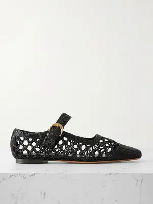 EMME PARSONS Tramonto Raffia Mary Jane Ballet Flats - Black
