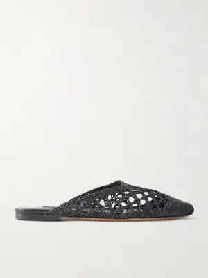 EMME PARSONS Woven Raffia Mules - Black