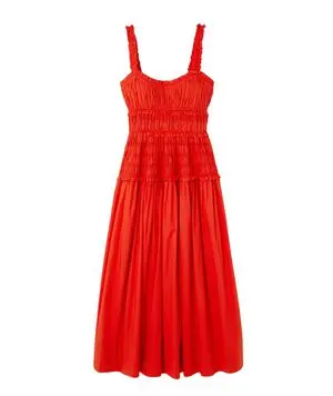 DÔEN Marianne Shirred Cotton-poplin Midi Dress - Red