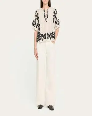 Sea Liliana Short-sleeve Appliqué Top