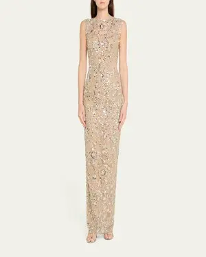 Bronx And Banco Floral-embroidered Gown