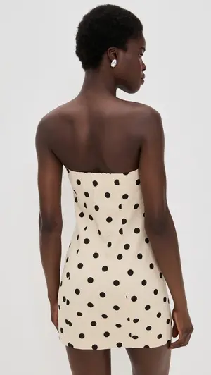 Endless Rose Polka Dot Linen Strapless Mini Dress - Sand/black