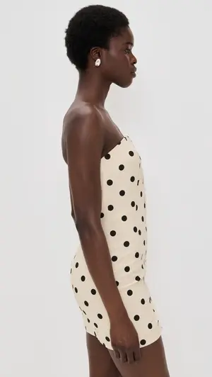 Endless Rose Polka Dot Linen Strapless Mini Dress - Sand/black