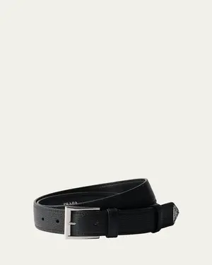 Prada Adjustable Leather Belt With Logo - Nero