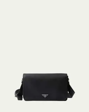 Prada Grained Leather Flap Crossbody Bag - Nero