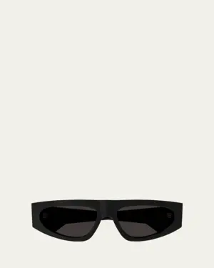 Bottega Veneta Engraved Logo Rectangle Sunglasses - Shiny Solid Black
