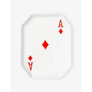 LES-OTTOMANS Ace Of Diamonds Printed Iron Tray - White And Red