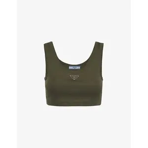 Prada Logo-Plaque Cropped Tank Top Green