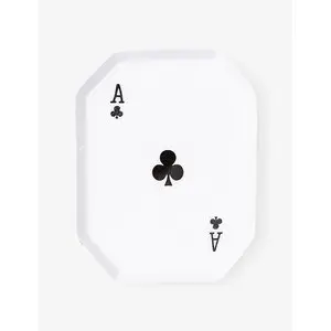 LES-OTTOMANS Ace Of Clubs Printed Iron Tray - White And Black