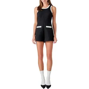 Endless Rose Contrast Trim Romper - Black