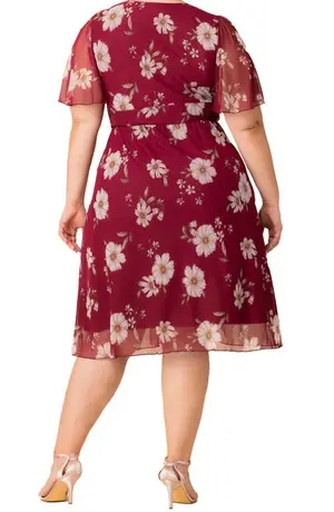 KIYONNA Margot Mesh Cocktail Dress - Raspberry Floral Print