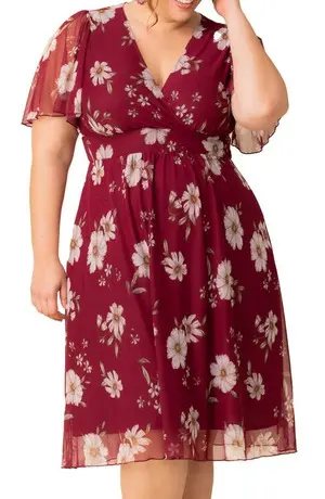 KIYONNA Margot Mesh Cocktail Dress - Raspberry Floral Print
