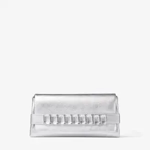JIMMY CHOO Kya Metallic Nappa Leather Clutch Bag - Silver/crystal