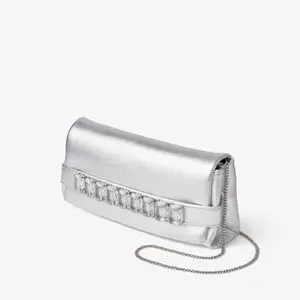 JIMMY CHOO Kya Metallic Nappa Leather Clutch Bag - Silver/crystal
