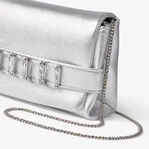 JIMMY CHOO Kya Metallic Nappa Leather Clutch Bag - Silver/crystal