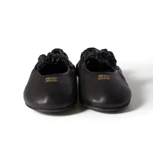 Miu Miu Ruches Nappa Leather Ballerinas - Black