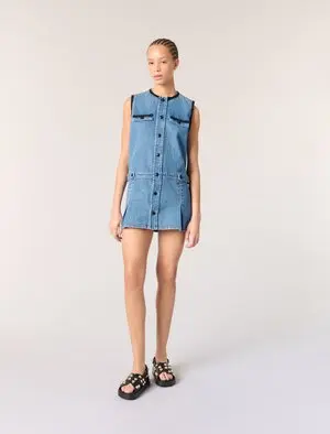 Maje Sleeveless Denim Mini Dress With Beaded Trim